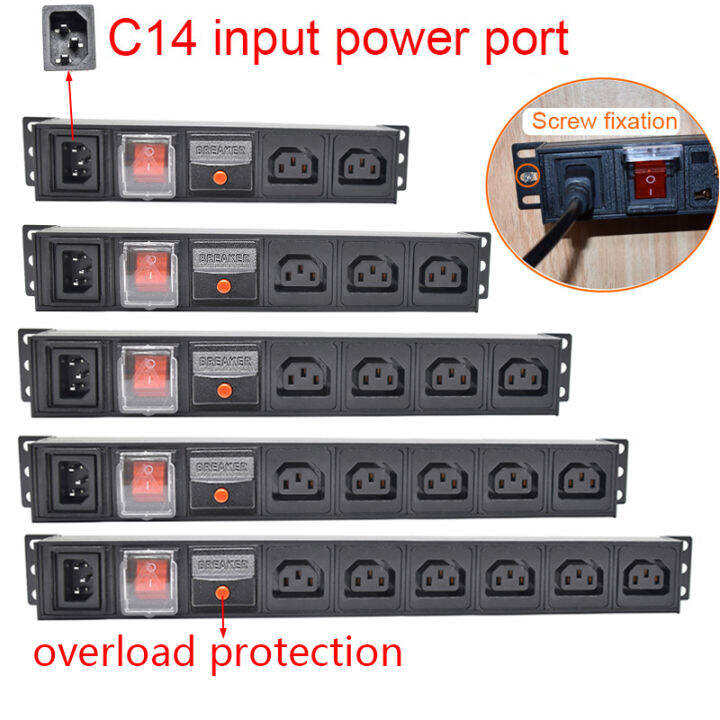 ปลั๊กไฟ Pdu รางปลั๊กไฟ C14 Interface 2 13 ช่อง รุ่น C13 Outlets Overload Protection Switch 