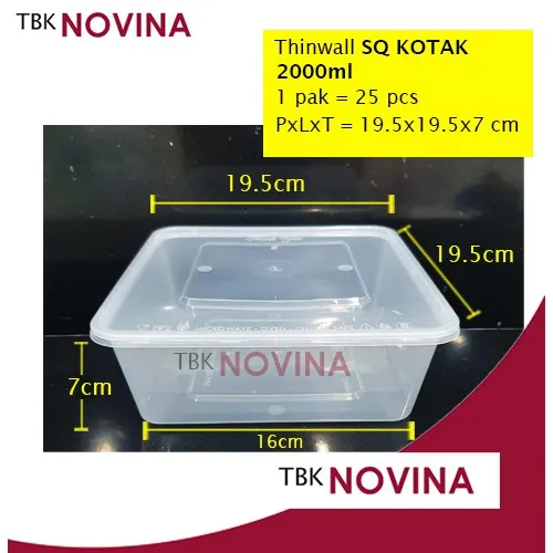 [25PCS]Thinwall 2000ml SQUARE food conner box tempat makan plastik ...