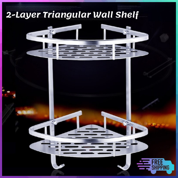 2 Layers Triangular Corner Organize Rack Shelves Basket Hanger Shampoo ...