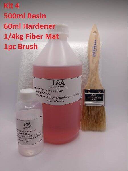 Fiberglass Premix Resin (B) Kit 4 - 500ml Resin, 60ml Hardener, 1/4kg ...