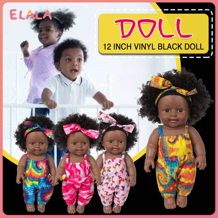 ELALA 12นิ้วตลกเด็กทารกสีดำแอฟริกันสีดำเด็กน่ารักหยิกสีดำไวนิลตุ๊กตาเด็กของเล่นชุดเล่น Boy ...