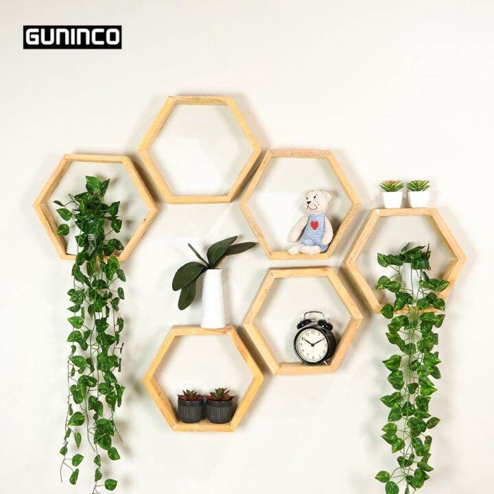 Rak Segi Enam Hexagonal Size 20cm Rak Dinding Segi Enam Kayu Minimalis
