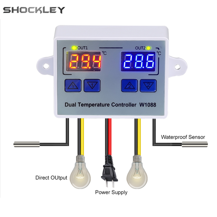 Shockley W1088 Dual LED Digital Temperature Sensor Meter Controller ...