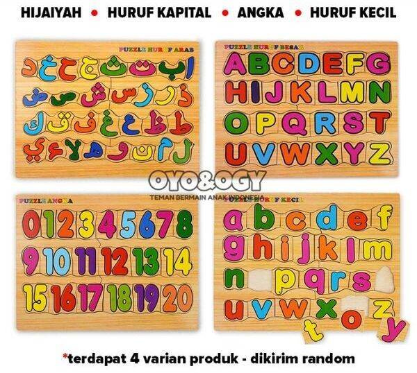 Mainan Edukasi Anak Kayu Puzzle Huruf Besar Kecil Hijaiyah Angka 1-2 ...