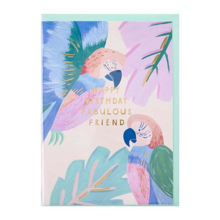 Raspberry Blossom Bold Parrot Happy Birthday Fabulous Friend Card ...