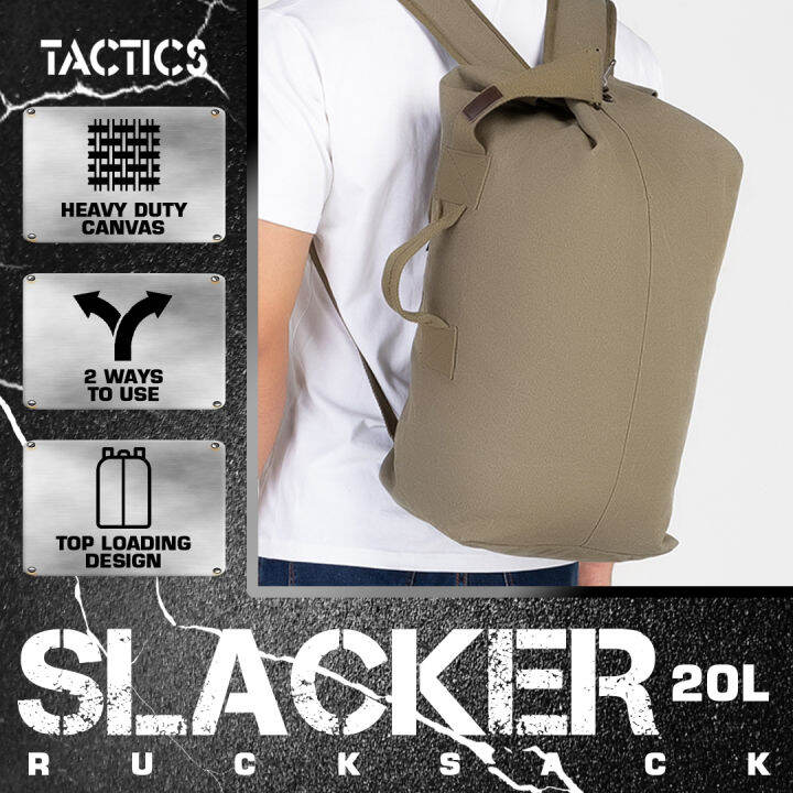 Tactics Slacker Canvas Top Load Double Strap Army Travel Duffle Bag ...