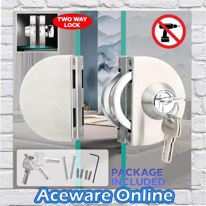 Glass Door Lock With Key Tempered Glass Lockset Office Glass Door Lock ...