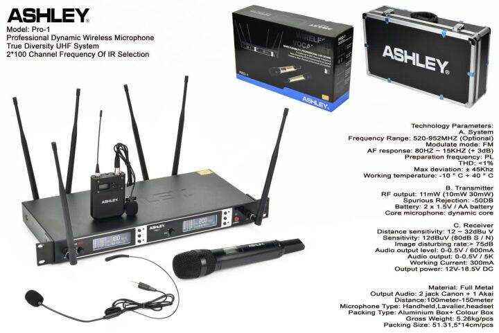 Mic Wireless Ashley Pro 1 ( Handeld + Clip ON + Headset ) ( ORIGINAL ...