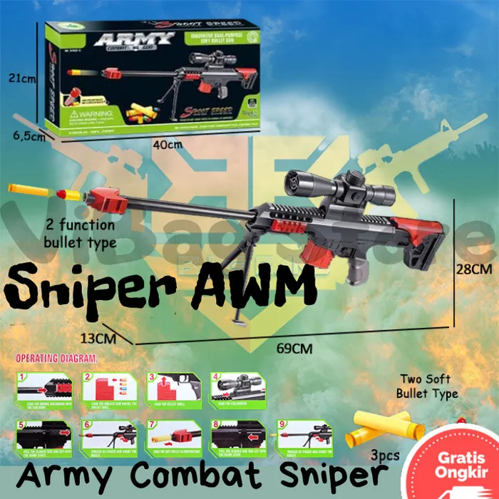 Pistol Nerf AWM Rambo Akm M416 Shotgun QBZ PUBG Free Fire CODM Peluru Busa Asap Proyektor ...