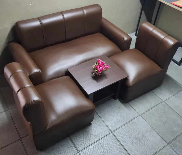 Sala set (leather brown) with center table | Lazada PH