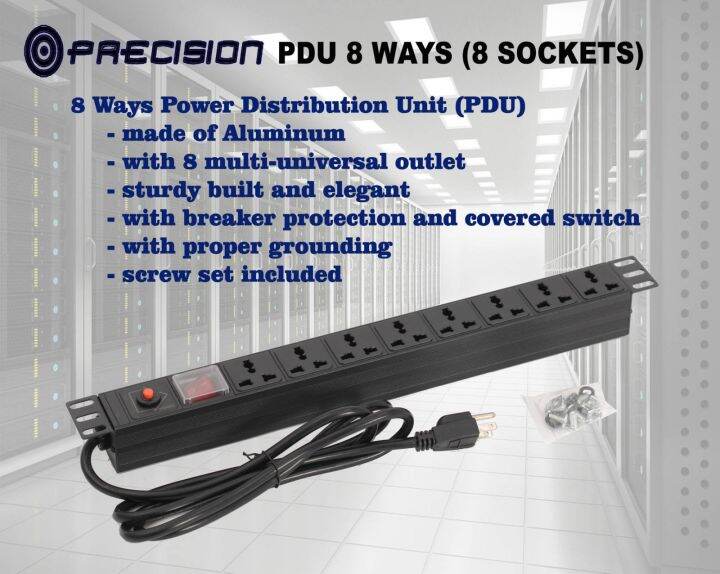 JR2MK Power Extension PDU 1Pc/8 Outlet/220V/15A US Standardw/ Aluminum ...