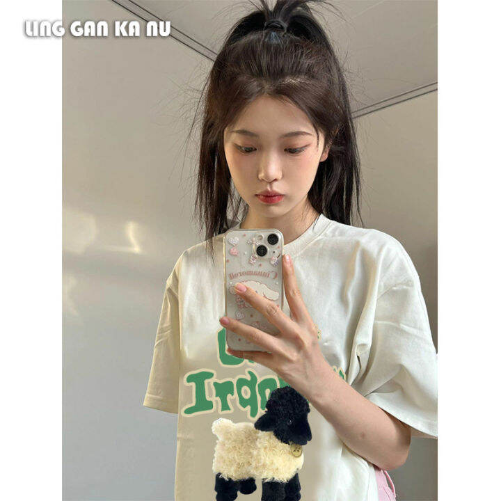 LING GAN KA NU สุภาพสตรีแขนสั้นด้านบน ฤดูร้อนใหม่เวอร์ชั่นเกาหลีหลวม ...