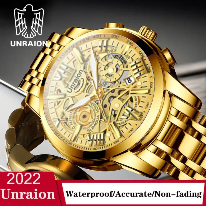 UNRAION 2022 ผู้ชายใหม่หรูหรากลวงส่องสว่างปฏิทินสายสแตนเลส relogio ...