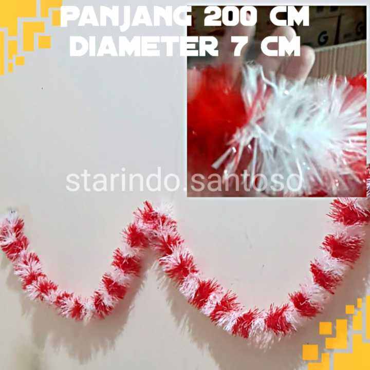 Slinger hiasan tebal rumbai merah putih dekorasi dinding pintu plafon ...