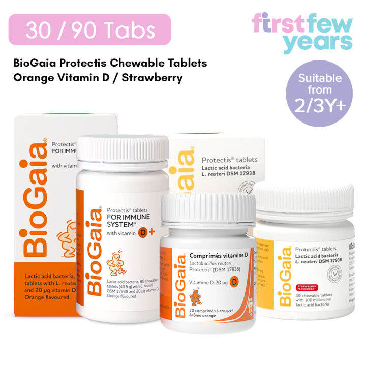 BioGaia Protectis Chewable Tablets - Orange + Vitamin D / Strawberry ...