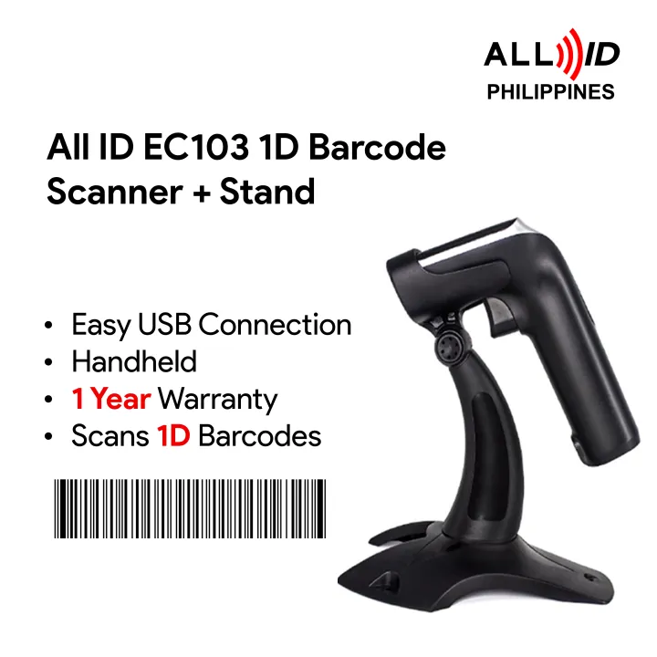 All ID EC103 1D Barcode Scanner with Stand | Lazada PH