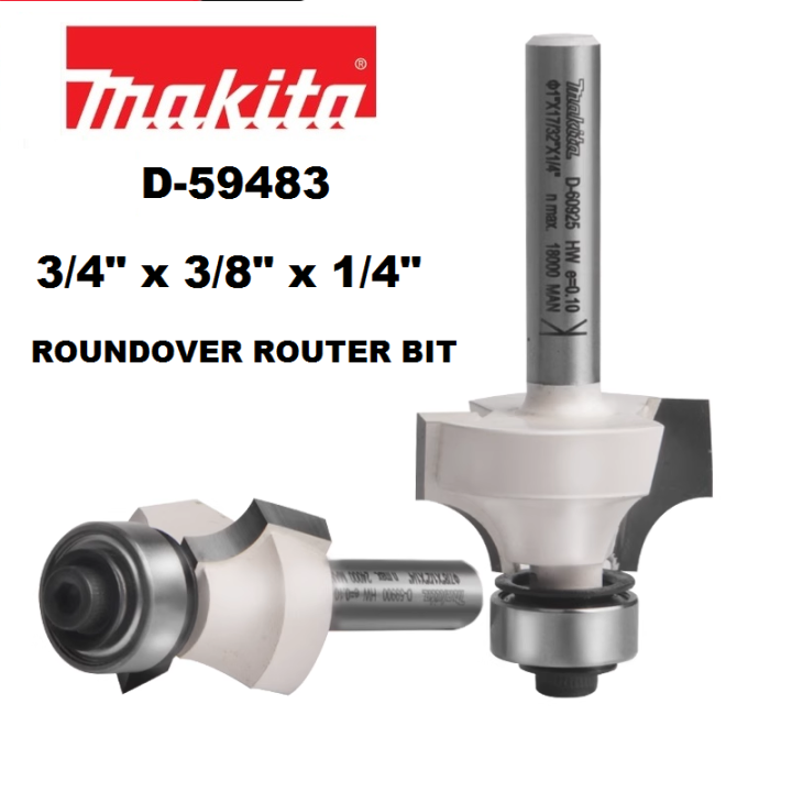 MAKITA 3/4" x 3/8" x 1/4" ROUNDOVER ROUTER BIT WITH BEARING D-59483 ...