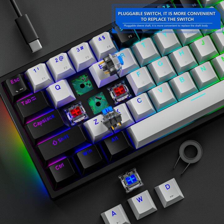 Mechanical Keyboard Hotswappable K710 Wired Gaming Gamer Colorful LED ...