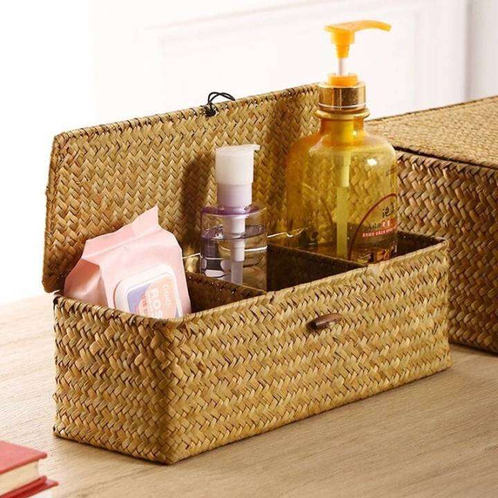 Seagrass Woven Basket With Lid Wicker Storage Basket With Lid Home ...