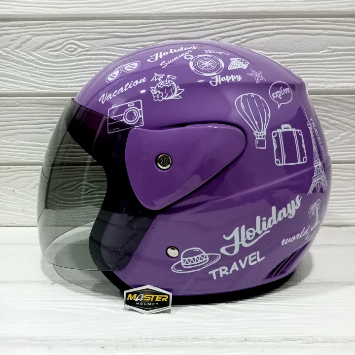 HELM HALF FACE EVOLUTION MOTIF TRAVELING UNGU MIRIP GM EVO MURAH HELM ...