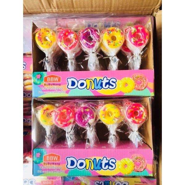 [สินค้าขายดี]ลูกอมยิ้มโดนัท(Donut lollipop) 1 กล่อง บรรจุ 30 ชิ้น KM12.182🔥มีจำนวนจำกัด🔥 ...
