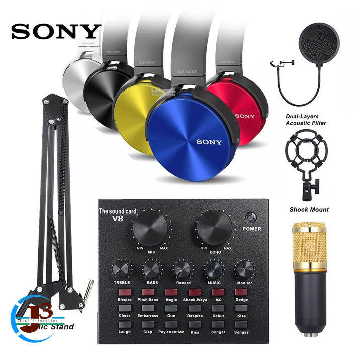 J3 BM800 Microphone with V8 Soundcard for Studio Recording Streaming Gaming Music Production ...
