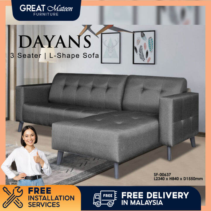 Dayans L-shape Linen Sofa / 3 Seater / L shape / Sofa Kain Linen / Sofa ...