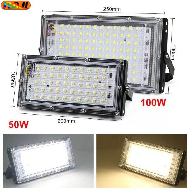 ไฟฟลัดไลท์ LED 50W 100W 110V 220V IP65สปอตไลท์สี่เหลี่ยมกลางแจ้งกันน้ำสวนโคมไฟติดกำแพงระเบียงไฟ ...