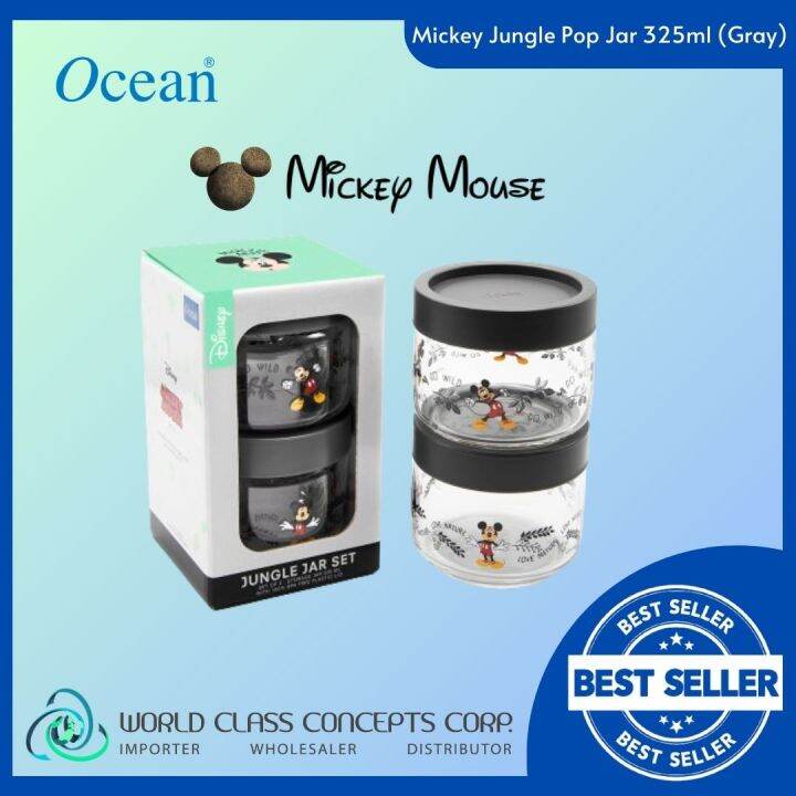 Ocean Glassware Mickey Jungle Pop Jar with Gray Plastic Lid Food ...