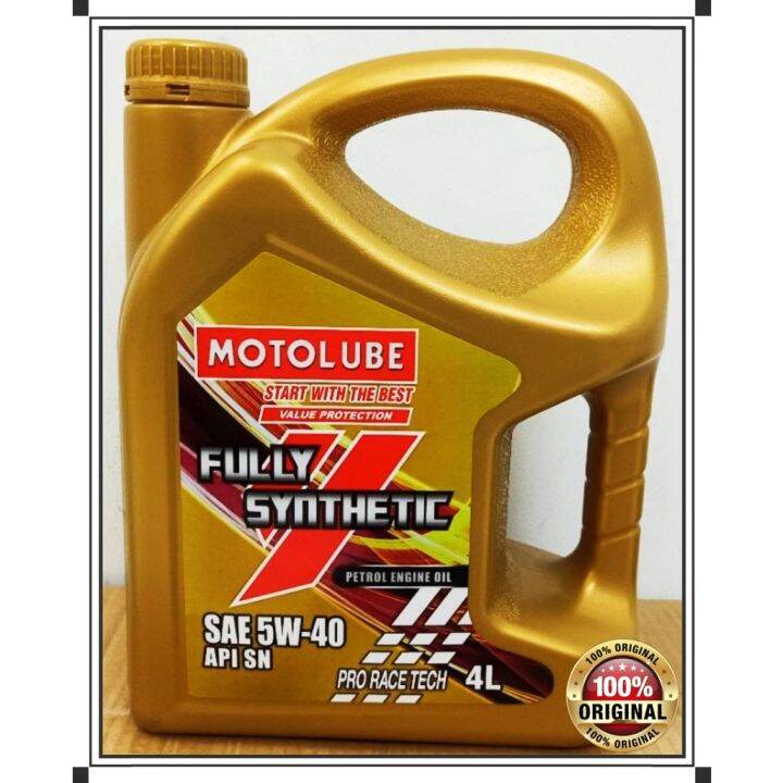 MOTOLUBE Fully Synthetic Petrol Engine oil 5W-40 SN 4L Minyak Hitam Minyak Pelincir kereta | Lazada