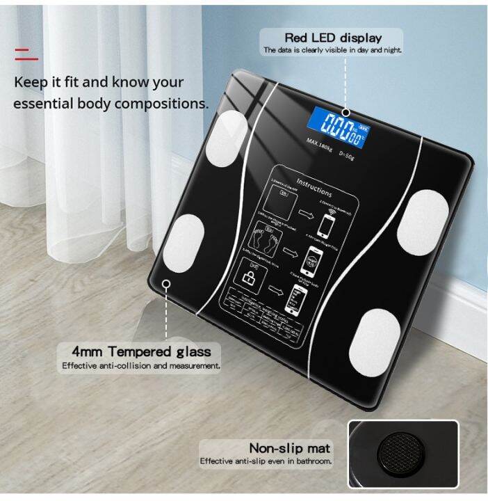 Weighing Scale Body LED Smart Digital Bluetooth Weighing Scale Body Fat ...