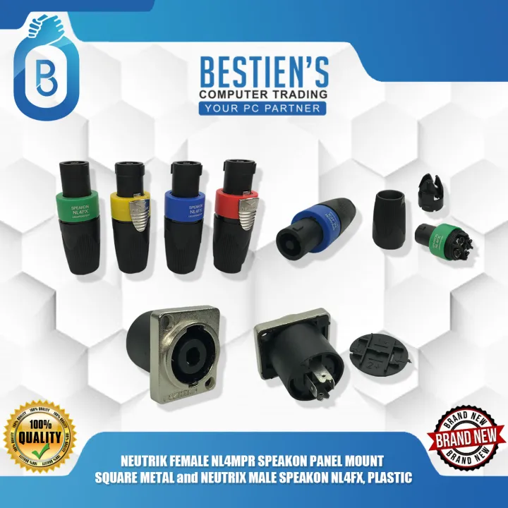 NEUTRIK FEMALE NL4MPR SPEAKON PANEL MOUNT SQUARE METAL and NEUTRIX MALE ...