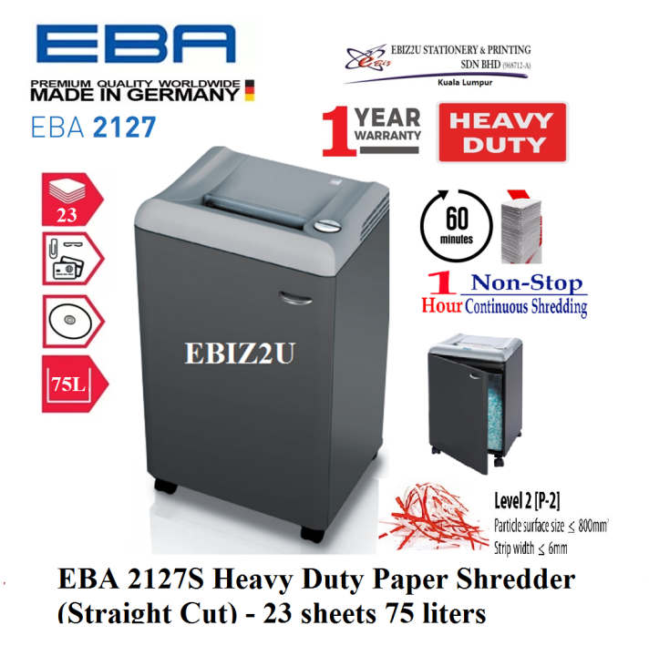 EBA 2127S Heavy Duty Paper Shredder (Straight Cut) - 23 sheets 75 ...