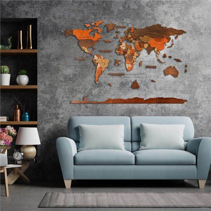 Decorative paintings 3D Wooden World Map Home Decor Rustic Wall Decor ...