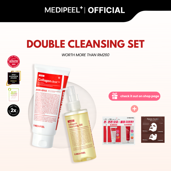 MEDIPEEL OFFICIAL Pore Double Cleansing Set (Red Lacto Collagen Clear 2.0 120ML + Cleansing Oil ...