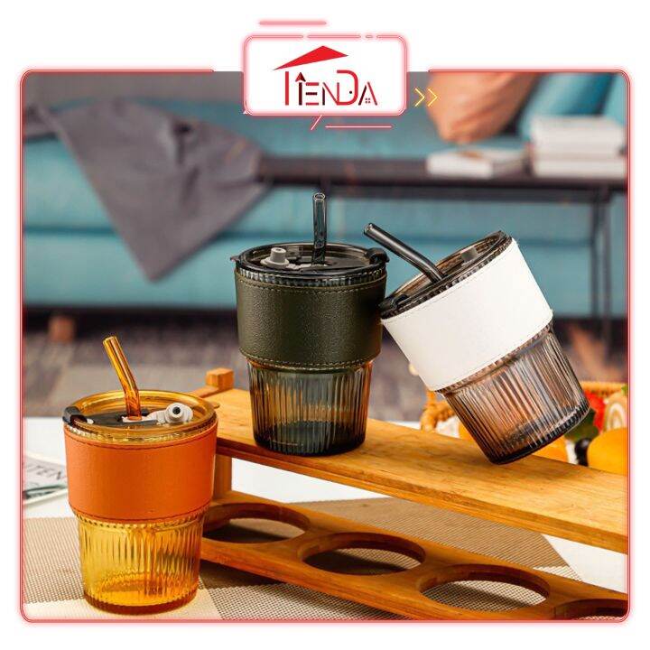 Gorgous Glass Mug Transparent Simple Design Mug With Lid and Straw ...