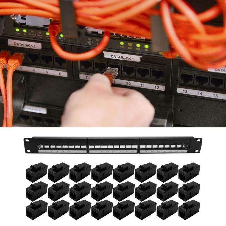 19Inch 1U Cabinet Rack Pass-Through 24 Port CAT6 Patch Panel RJ45 Cable ...