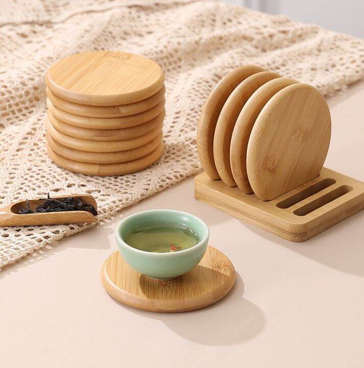 Shopware Wooden Coaster Round Shape Cup Mug Tea Coater with Base Dark ...
