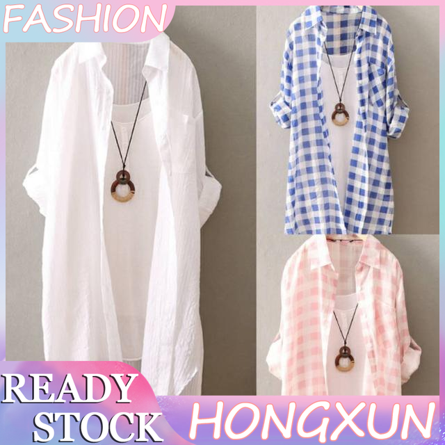 HONGXUN เสื้อกันแดดตัวยาวสำหรับผู้หญิงเสื้อบางทรงหลวมสไตล์เกาหลี ...