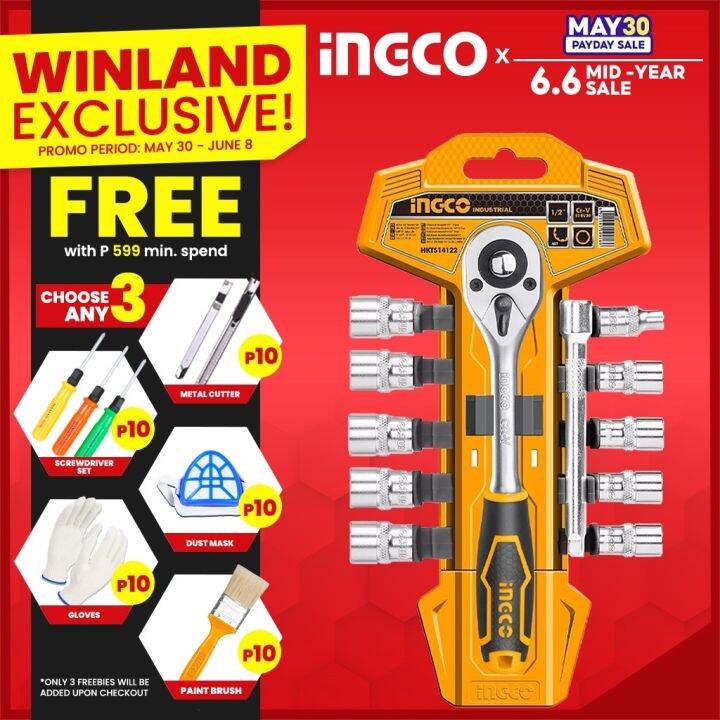 INGCO by Winland 12pcs 1/4 Socket Wrench Ratchet Spanner Set HKTS14122 ...