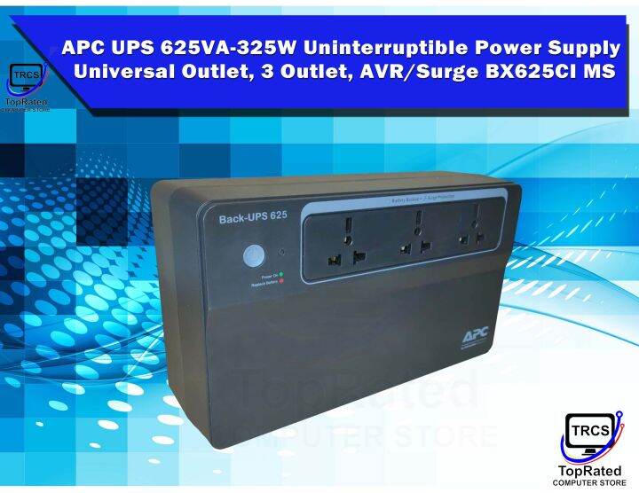 APC UPS 625VA-325W Uninterruptible Power Supply Universal Outlet, 3 Outlet, AVR/Surge BX625CI MS ...