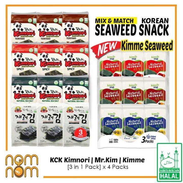 [HALAL] KCK, Kimme & Mr.KIM Seaweed Snack [3 in 1 Pack] x 4 Packs Nomnomallday Korean Seaweed ...