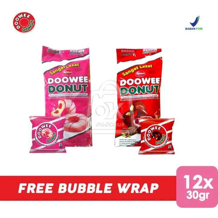 1 Pack Isi 12 Doowee Donut Snack Donat Filling Strawberry Coklat