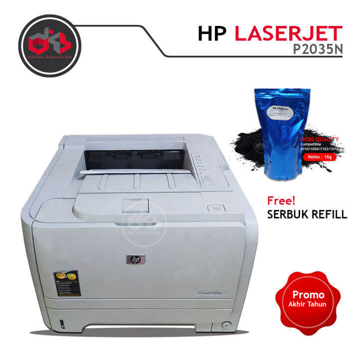 Printer Hp Laserjet P2035n Monochrome A4 | Free 1 Serbuk Refill 1Kg ...