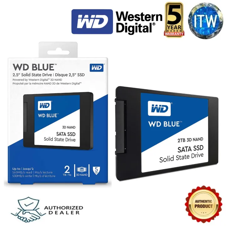 Western Digital WD Blue 3D NAND 2TB PC SSD - SATA III 6 Gb/s 2.5 /7mm Solid State Drive ...
