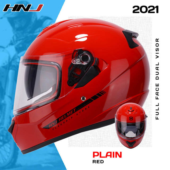 HNJ 2021 PLAIN Motorcycle helmet dual visor full face helmet for men ...