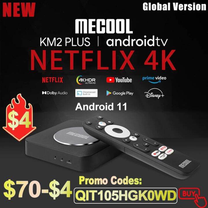 MECOOL KM2บวก2022กล่องทีวี Android 11 Netflix ผู้ช่วย Google Amlogic S905X4 2G16G 4K ทุกรุ่น ...