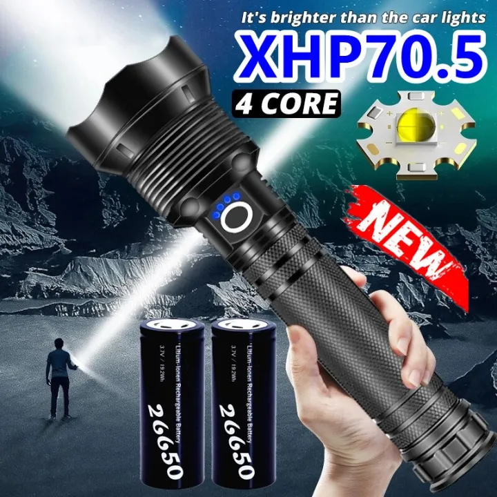 【COD/Local Stock】USB Powerful XHP70 Rechargeable Flashlight IPX 6 ...