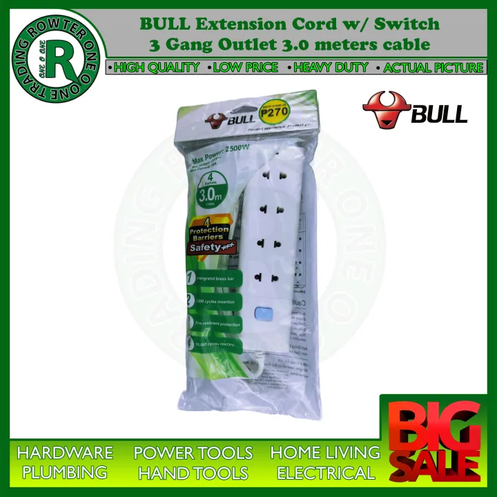 BULL GNTP-V1040-30 Extension Cord w/ Switch 4 Gang Outlet Heavy Duty | Lazada PH