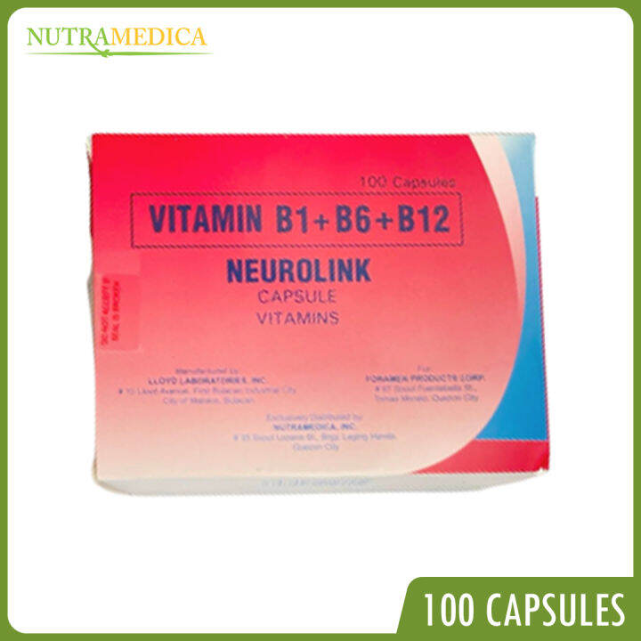 Neurolink 100 Capsules Per Box Vitamin B1 100mg, B6 5mg and B12 50mcg | Lazada PH